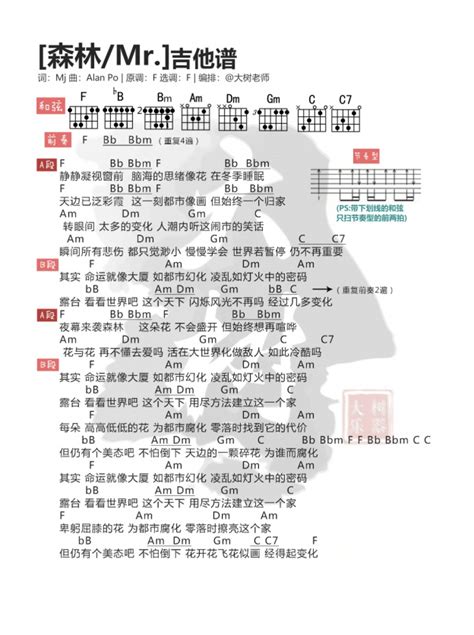 Mr《森林》吉他谱f调吉他弹唱谱和弦谱 打谱啦