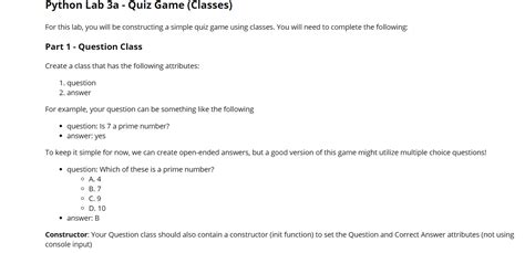 solved for this lab you will be constructing a simple quiz