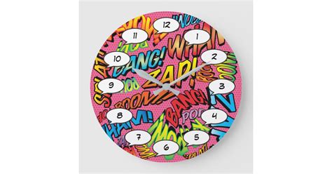 comic book pop art sounds large clock zazzle