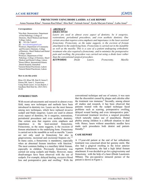 Pdf Frenectomy Using Diode Lasers A Case Report
