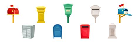 Set Of Retro Mailboxes Colorful Vintage Post Box Vector Image