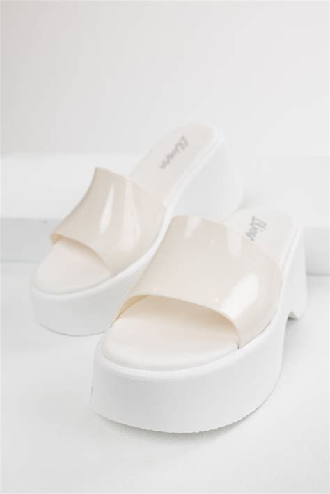 White Single Band Platform Wedge Sandals Lime Lush Boutique