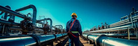 Technician Inspecting The Pipeline For Leaks And Ensuring Its Integrity Generative AI Stock