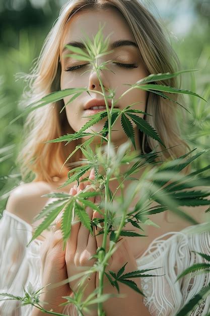 Premium Photo Girl And Hemp Leaves Selective Focus