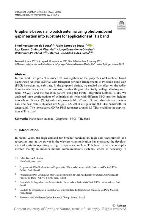 Graphene Based Nano Patch Antenna Using Photonic Band Gap Insertion
