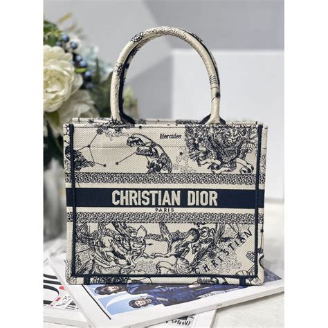 Christian Dior Small Book Tote Bag 26cm Latte Toile De Jouy Zodiac