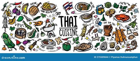 Thai Food Vector Set Flat Vector Illustration Clipart Cartoon Tom Yum
