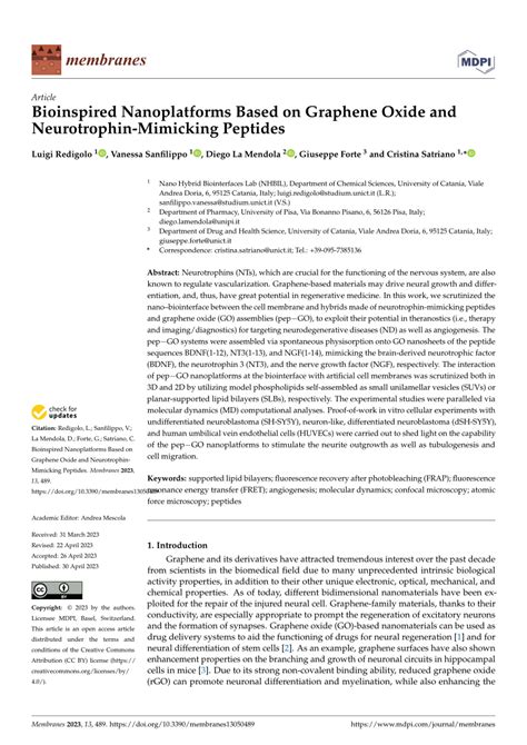 Pdf Bioinspired Nanoplatforms Based On Graphene Oxide And Neurotrophin Mimicking Peptides