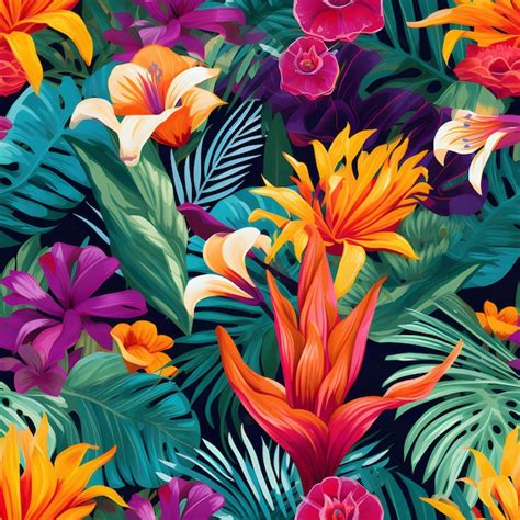 Premium Ai Image Tropical Flowers Seamless Pattern Wallpaper