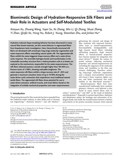 Pdf Biomimetic Design Of Hydration‐responsive Silk Fibers And Their Role In Actuators And Self