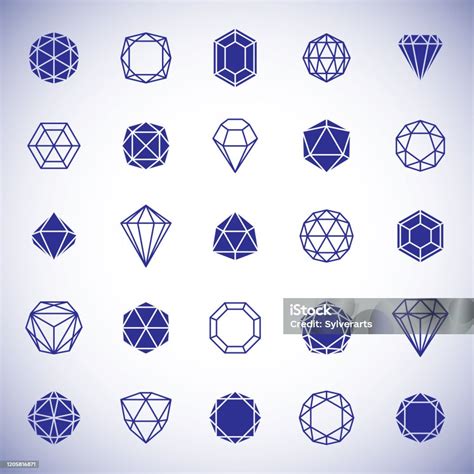 벡터 추상 기하학적 양식 컬렉션은 기업 비즈니스 Id 로고로 사용할 수 있습니다 면이 있는 보석 표지판 0명에 대한 스톡 벡터