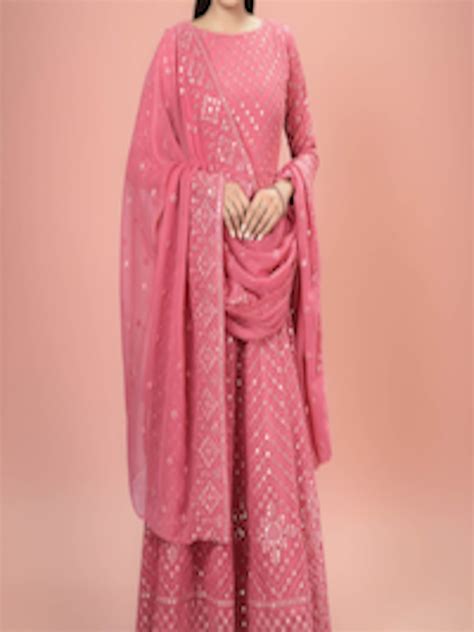 Buy ODETTE Embellished Flared Sleeves Georgette Anarkali Semi Stitched