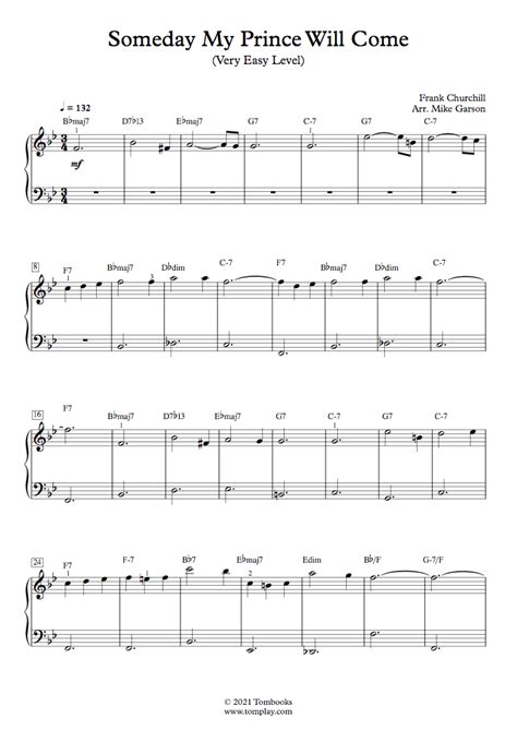 Someday My Prince Will Come Very Easy Level Frank Churchill Piano