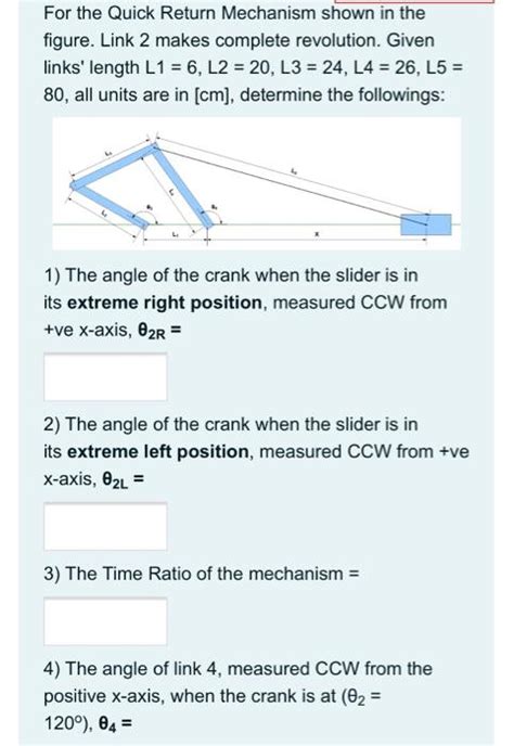 Solved For The Quick Return Mechanism Shown In The Figure Chegg Com