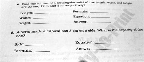 Solved Find The Volume Of A Rectangular Solid Whose Length Width And