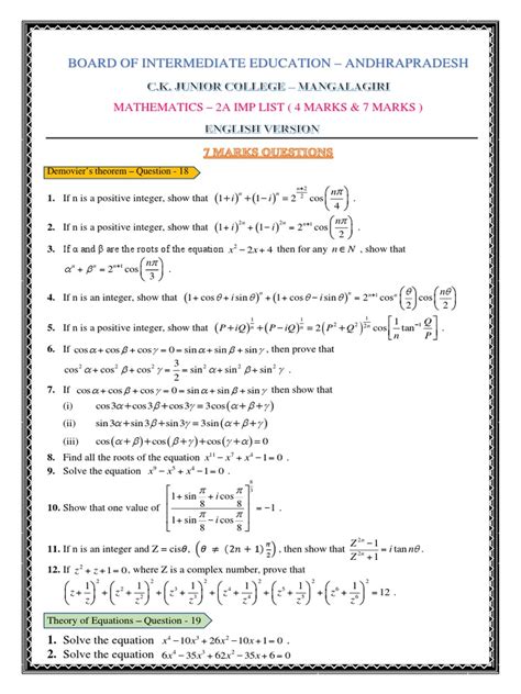 Mathematics 2a Imp List 2023 Pdf Pdf Zero Of A Function Variance