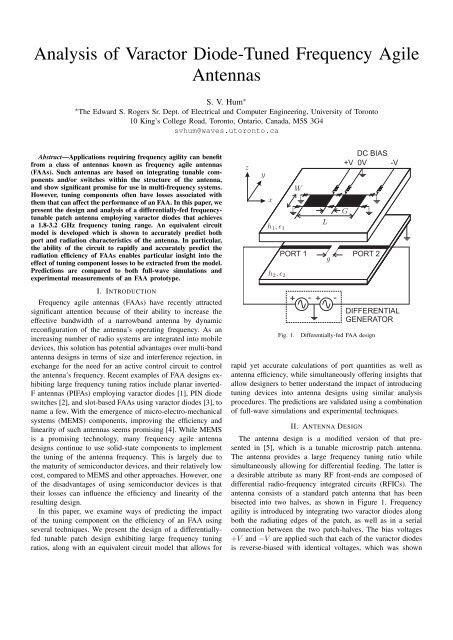Analysis Of Varactor Diode Tuned Frequency Agile Antennas