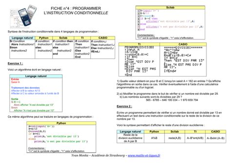 fiche n°4 programmer l`instruction conditionnelle