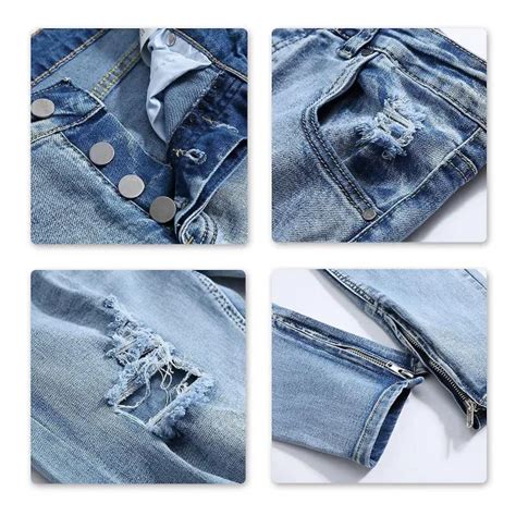 Dropship Mens Ripped Jeans Slim Fit Straight Leg Denim Pant To Sell