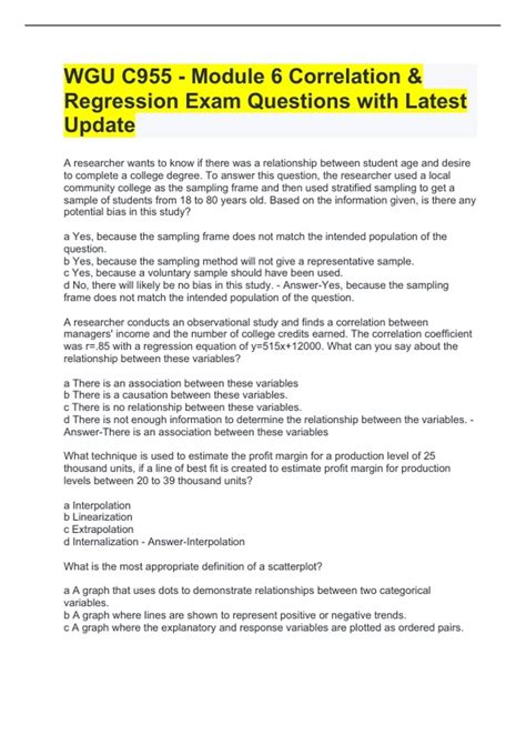 Wgu C955 Module 6 Correlation And Regression Exam Questions With Latest