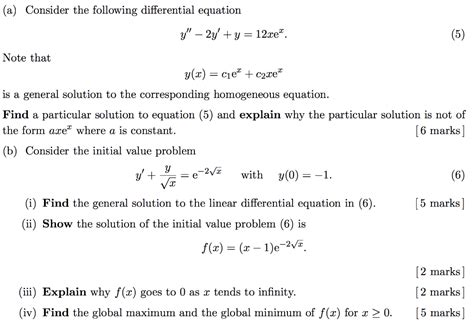 Solved A Consider The Following Differential Equation Y Chegg