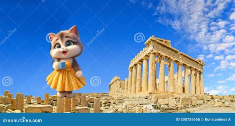 Greece Parthenon Temple Landmark Sketch Vector Illustration Isolated