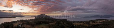 Dramatic Aerial Sunrise View Over Lummi Island In The Salish Sea Area