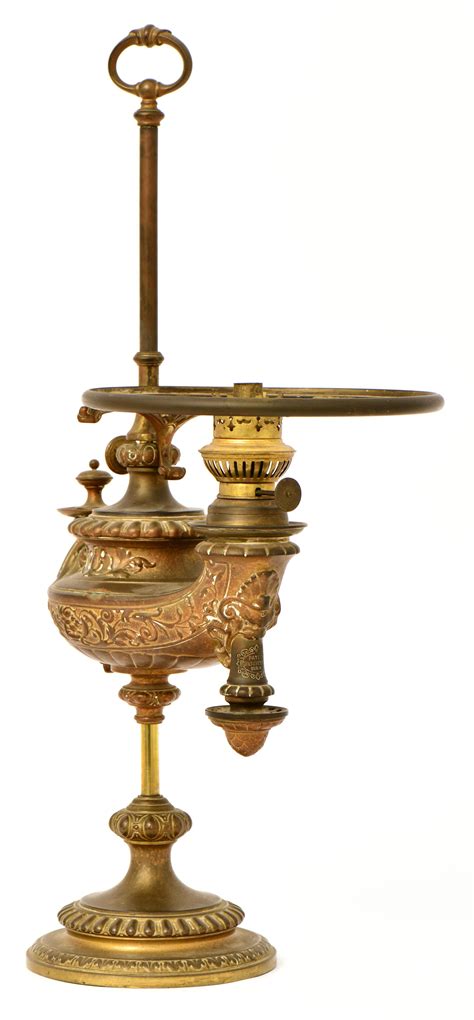 Lot Wild And Wessel Brass And Milk Glass Kerosene Lamp
