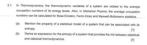 Solved 31 In Thermodynamics The Thermodynamic Variables Of