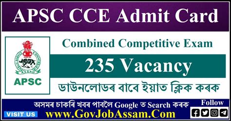 APSC CCE Admit Card 2024 CCE 2023 Preliminary Exam GovJobAssam
