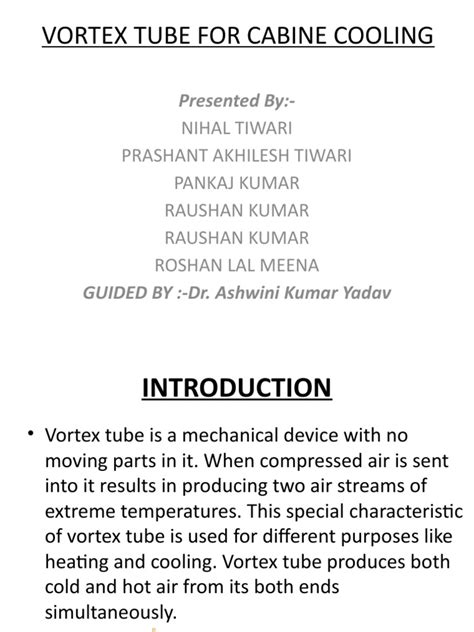 Vortex Tube For Cabine Cooling Pdf Applied And Interdisciplinary