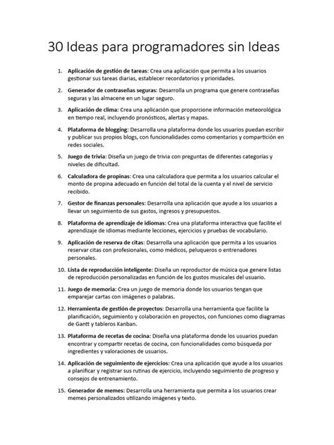 30 Ideas Para Programadores Sin Ideas Pdf Software De La Aplicacion