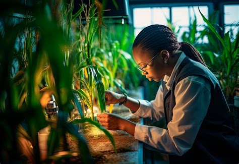 Premium Ai Image Lab Scientist Studying Plant Growth