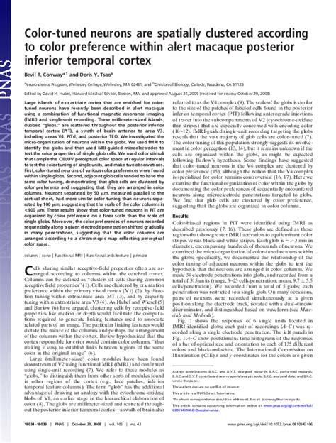 Pdf Color Tuned Neurons Are Spatially Clustered According To Color Preference Within Alert