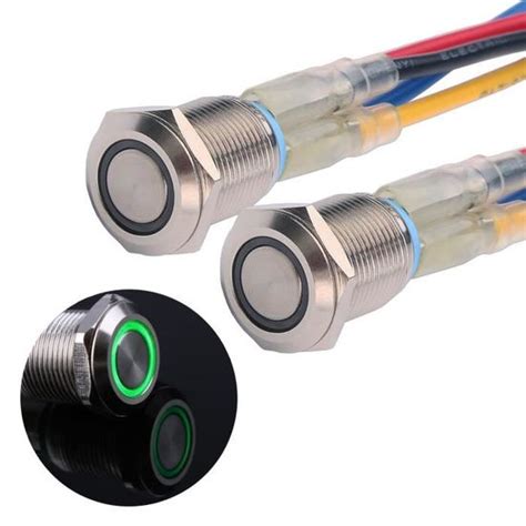 2 12Mm Interrupteur À Bouton Poussoir En Métal Momentané 12V À 24V 2A
