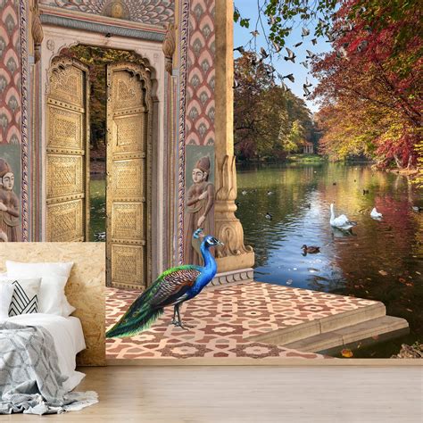 Indian Wallpaper Peacock Wall Mural Removable Wallpaper Materials