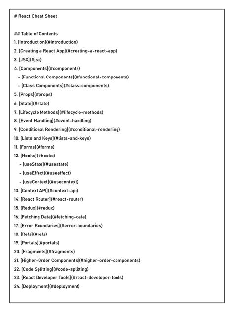 React Cheatsheet Pdf Systems Architecture Information Technology