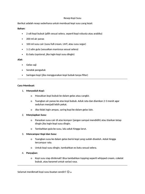 Resep Kopi Susu Pdf