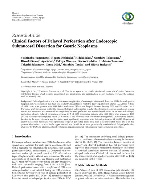 Pdf Clinical Factors Of Delayed Perforation After Endoscopic