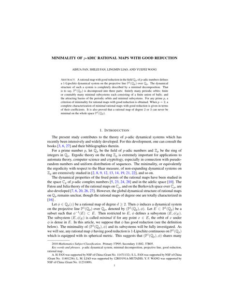 Pdf Minimality Of P Adic Rational Maps With Good Reduction