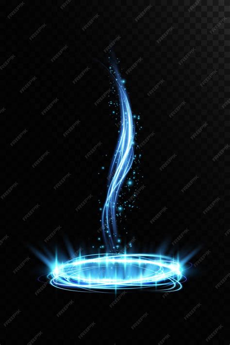 마법의 판타지 포털 미래형 텔레포트 조명 효과 투명한 배경의 야경 광선과 불꽃 빈 연단 조명 효과 디스코 댄스 플로어 클럽 프리미엄 벡터