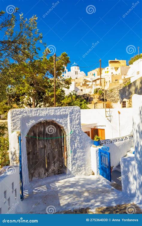 Traditional Architecture Of Pyrgos Kallistis Town Santorini Greece