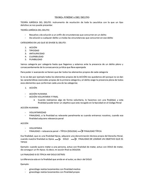 Apuntes Teoría Jurídica Del Delito Pdf Intención Derecho Penal