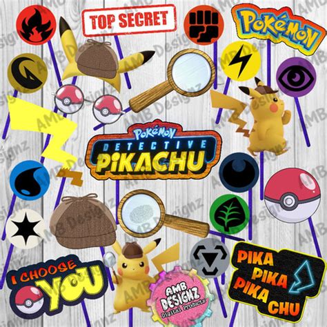 Pikachu Detective Photo Booth Props Pikachu Pokemon Party Supplies