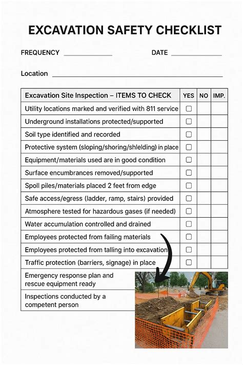 Excavation Safety Checklist | Download in MS Word | HSE Docs