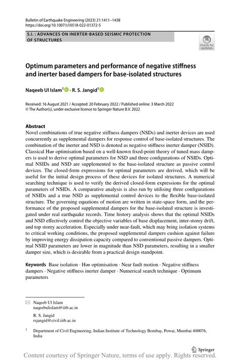 Optimum Parameters And Performance Of Negative Stiffness And Inerter Based Dampers For Base