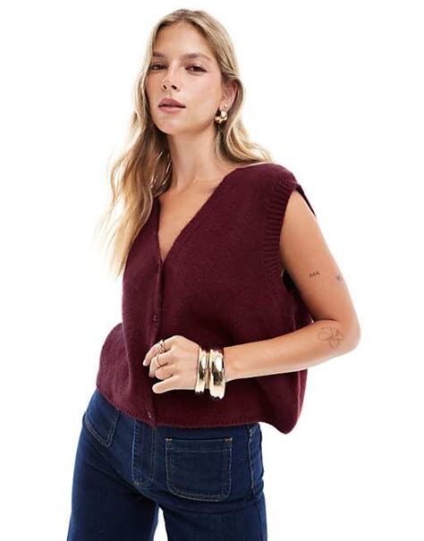 Asos Design Fluffy Knit Cardigan In Burgundy Asos