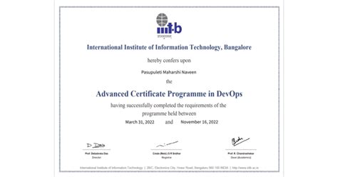 Maharshi Naveen On Linkedin Advanced Certificae Programme In Devops Mar 2022 Iiit Bangalore