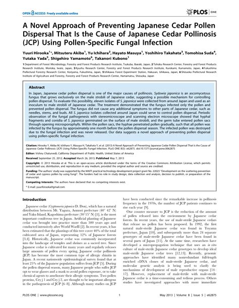 Pdf A Novel Approach Of Preventing Japanese Cedar Pollen Dispersal That Is The Cause Of