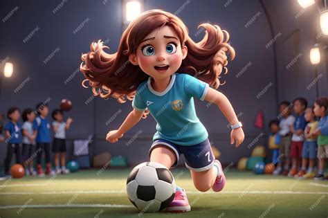 Premium Photo Cute Girl Playing Football Cartoon Character Isolated